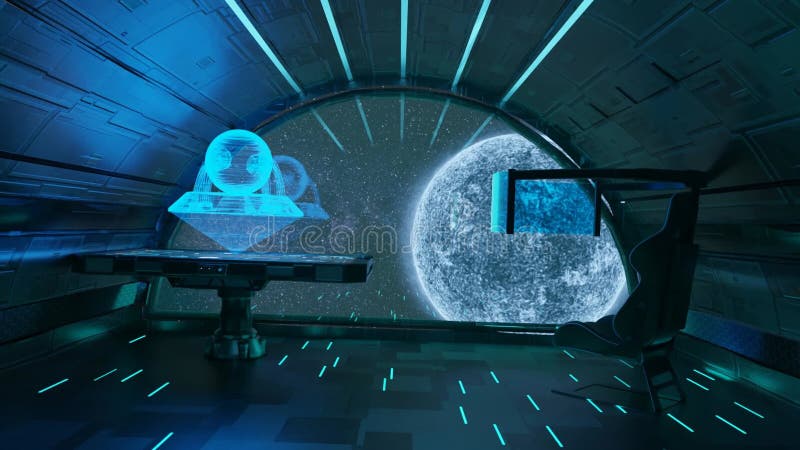 3D Rendering of Space, Spaceship Inside, View from Window of Blue ...