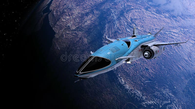 3D Rendering of a Spaceship and the Earth Stock Illustration ...