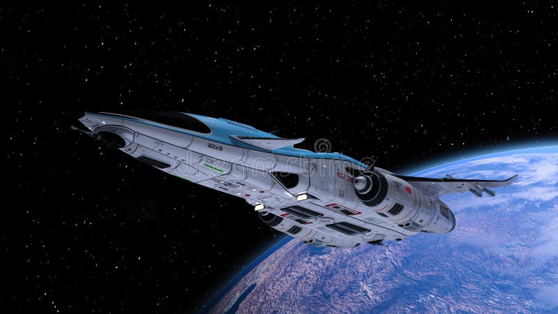 3D Rendering of a Spaceship and the Earth Stock Illustration ...