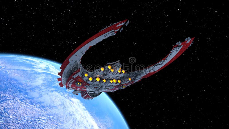 3D Rendering of a Spaceship and the Earth Stock Illustration ...