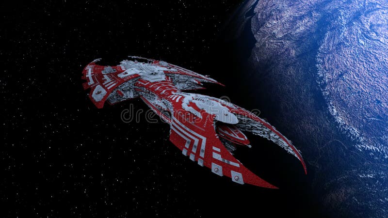 3D Rendering of a Spaceship and the Earth Stock Illustration ...