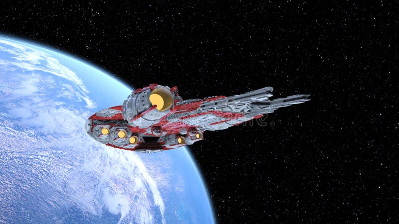 3D Rendering of a Spaceship and the Earth Stock Illustration ...