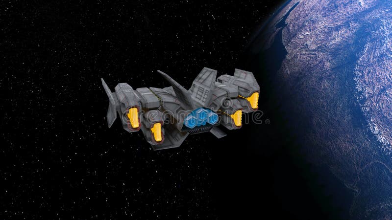 3D Rendering of a Spaceship and the Earth Stock Illustration ...