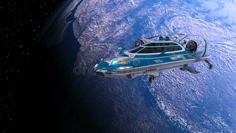 3D Rendering of a Spaceship and the Earth Stock Illustration ...