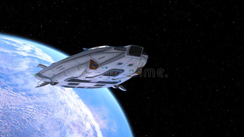 3D Rendering of a Spaceship and the Earth Stock Illustration ...