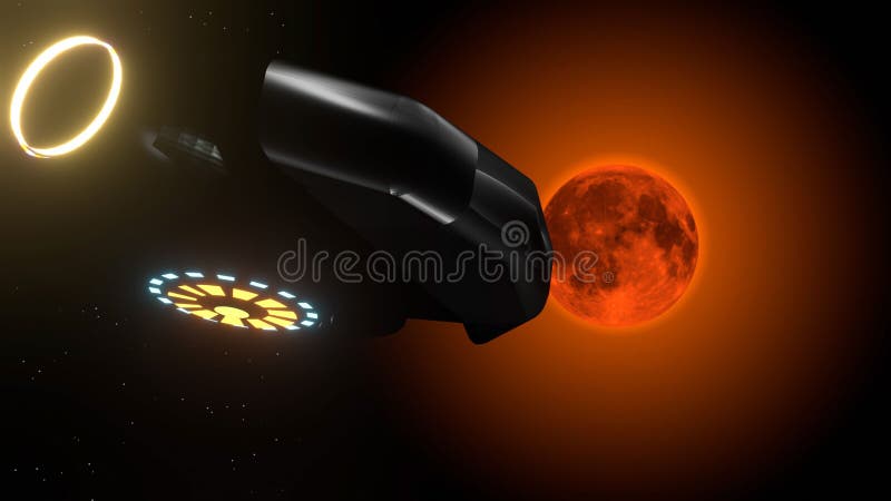 3d Rendering of a Spaceship with a Full Red Moon in the Background ...