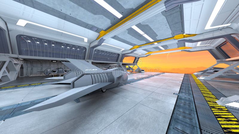 3D Rendering of the Spaceship Hangar Stock Illustration - Illustration ...