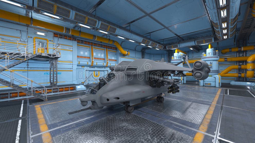 3D Rendering of the Spaceship Hangar Stock Illustration - Illustration ...