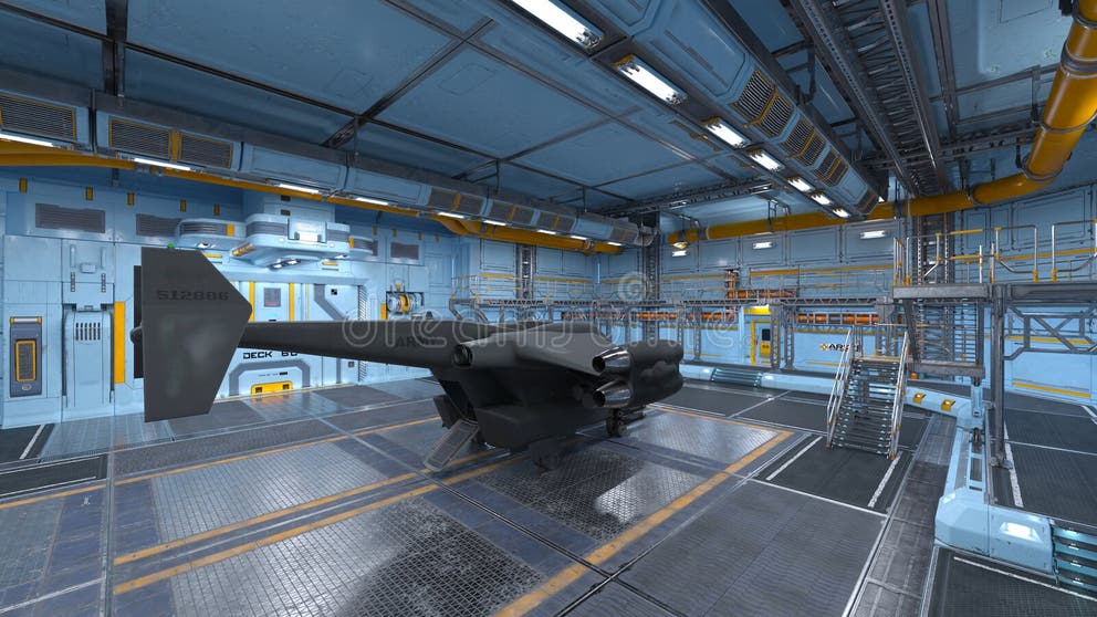 3D Rendering of the Spaceship Hangar Stock Illustration - Illustration ...