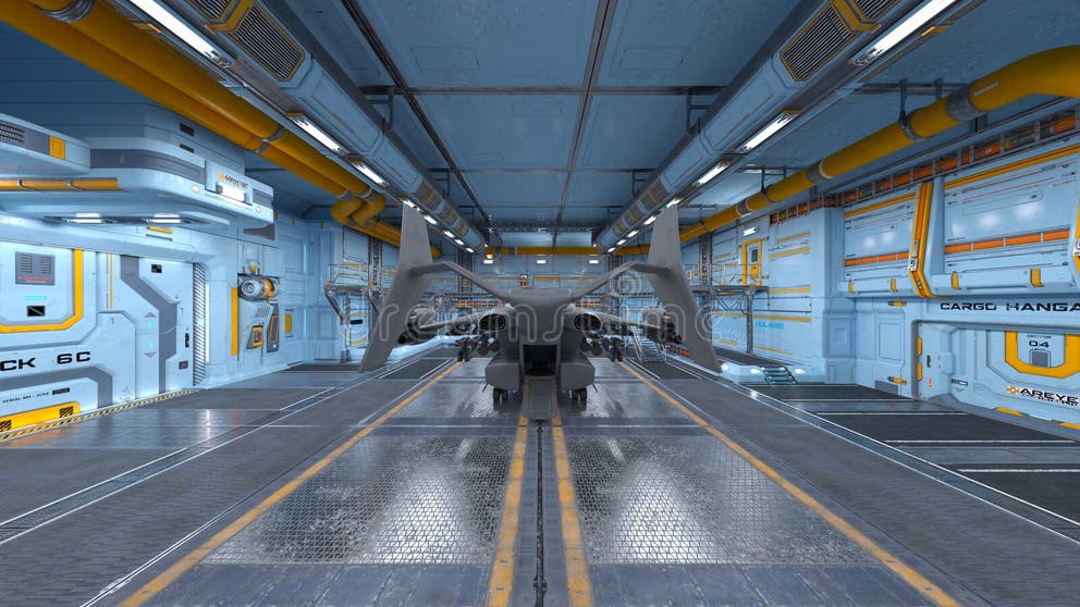 3D Rendering of the Spaceship Hangar Stock Illustration - Illustration ...