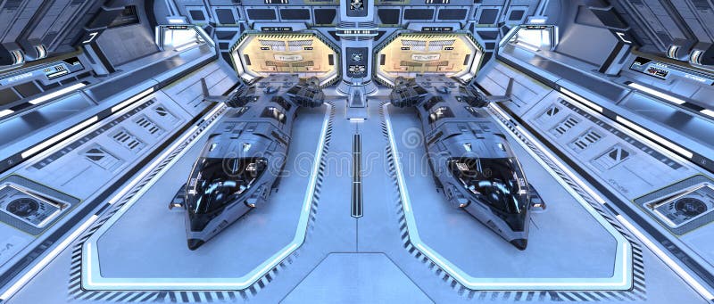 3D Rendering of the Spaceship Hangar Stock Illustration - Illustration ...