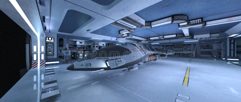 3D Rendering of the Spaceship Hangar Stock Illustration - Illustration ...
