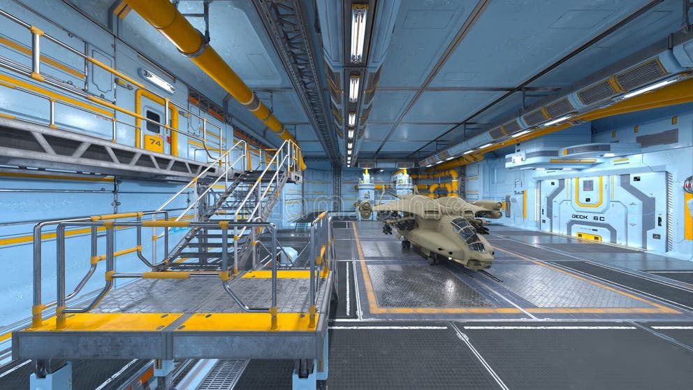 3D Rendering of the Spaceship Hangar Stock Illustration - Illustration ...