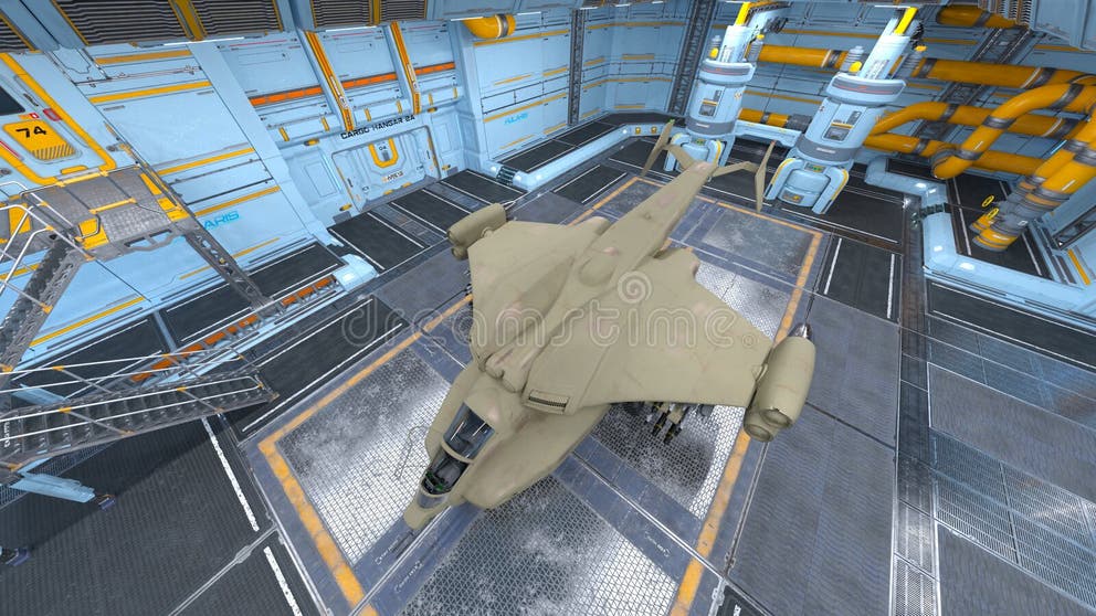 3D Rendering of the Spaceship Hangar Stock Illustration - Illustration ...