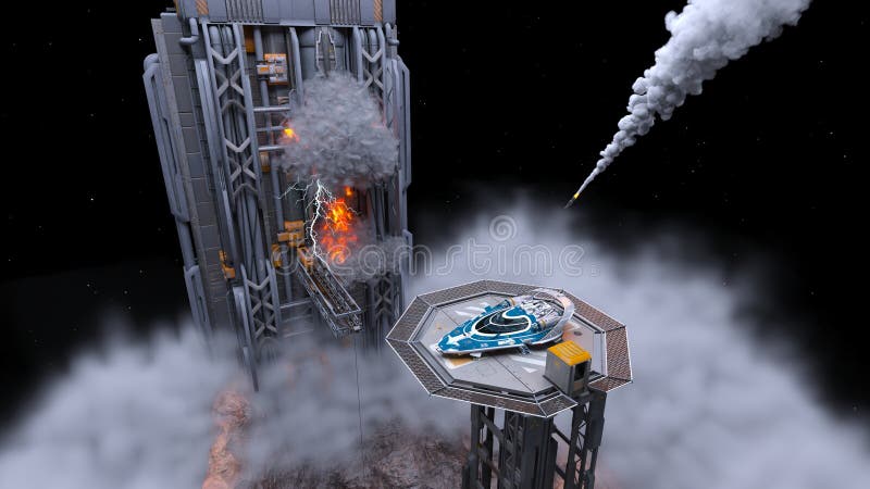 3D Rendering of the Spaceship Hangar Under Attack Stock Illustration - Illustration of ...