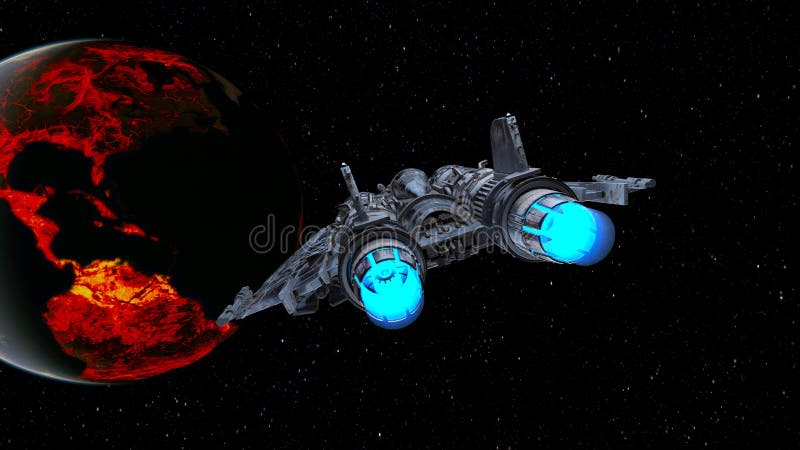 3D Rendering of a Spaceship and the Planet Stock Illustration ...