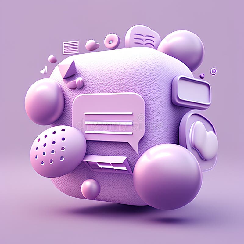 3d Rendering of Speech Bubble and Social Media Icons on Purple ...