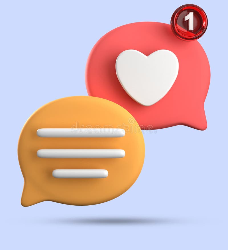 3d Rendering of Speech Love Bubble with Notification Icons, Megaphone ...