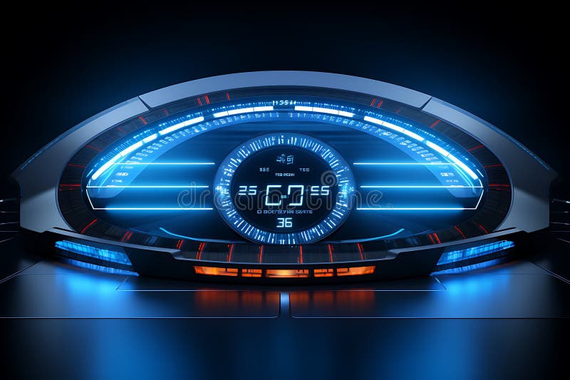 3d Rendering of Speedometer in a Futuristic Room with Blue Lights Stock ...