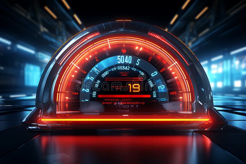 3d Rendering of Speedometer in a Futuristic Room with Blue Lights Stock ...