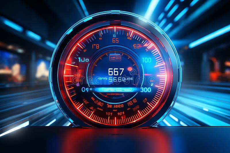 3d Rendering of Speedometer in a Futuristic Room with Blue Lights Stock ...