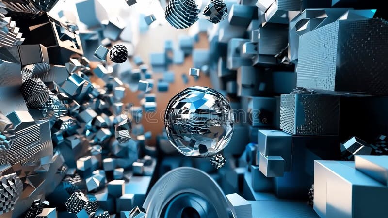 A 3D Rendering of a Sphere Surrounded by Cubes Stock Video - Video of ...
