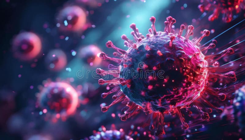 Close-up of a Virus Particle with Spikes and a Reddish-Blue Hue Stock ...