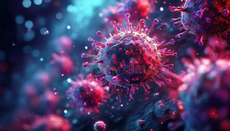 Close-up of a Virus Particle with Spikes and a Reddish-Blue Hue Stock ...