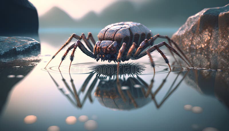 3d Rendering of a Spider on a Water Surface in the Morning Stock Photo ...