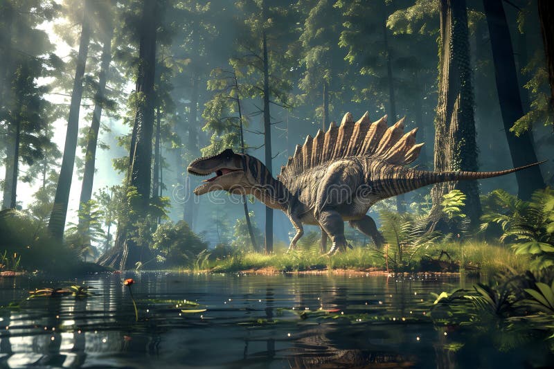 3D Rendering of a Spinosaurus in Forest Stock Illustration ...