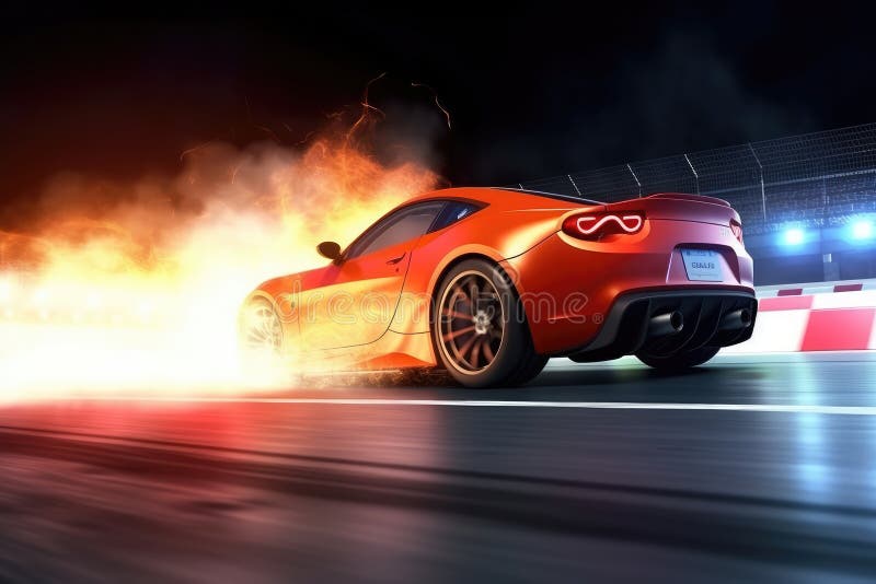 3D Rendering Sport Car Racing on Race Track with Fire, AI Generated ...