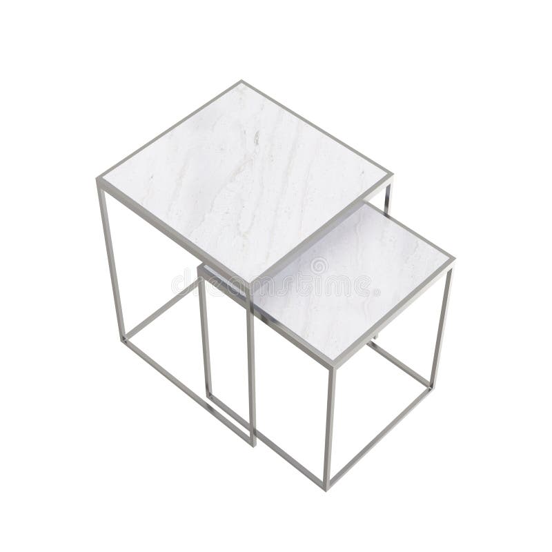 3D Rendering Square Marble Top with Silver Metal on White Backgr Stock ...