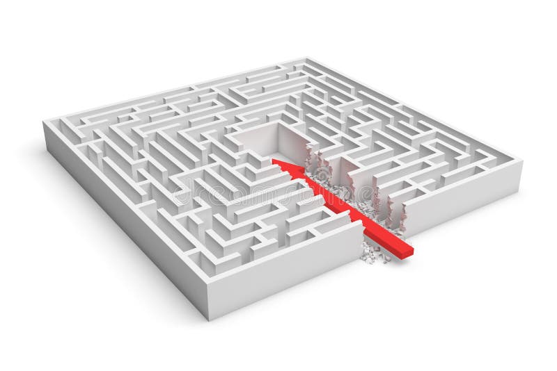 3d Rendering of a Square Maze with a Red Arrow Borrowing To the Center ...