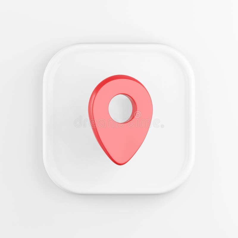 3d Rendering Square White Icon Button Key Red Location Symbol Isolated ...