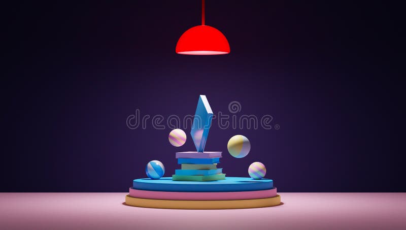 3d Rendering Stack Book on Circle Podium and Red Lamp and Light for ...