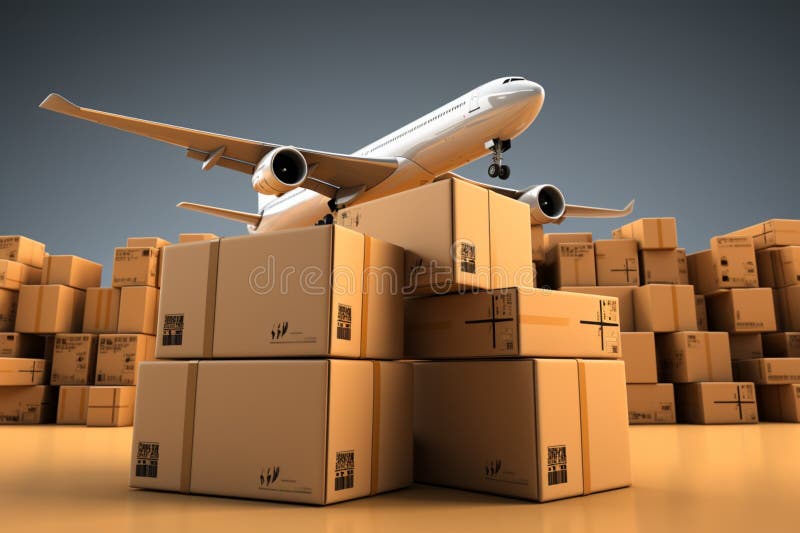 3D Rendering a Stack of Brown Boxes Symbolizes Global Airplane Shipping ...
