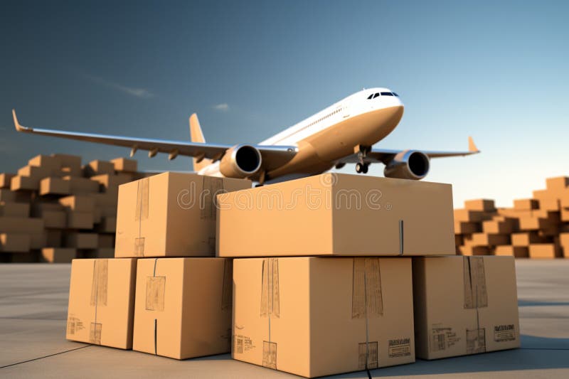 3D Rendering a Stack of Brown Boxes Symbolizes Global Airplane Shipping ...