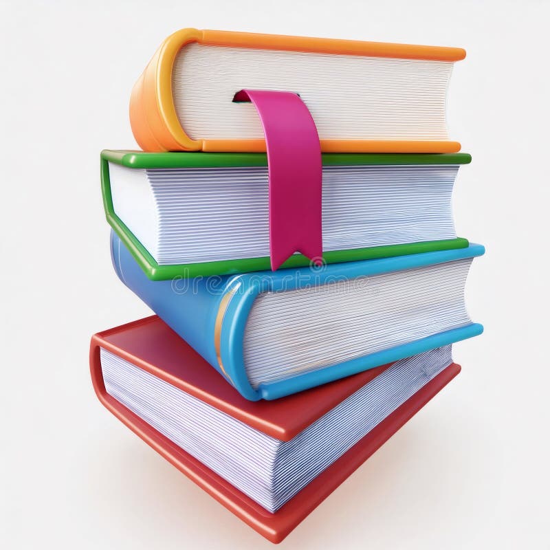 3D Rendering of a Stack of Colorful Books with Bookmark Isolated on ...