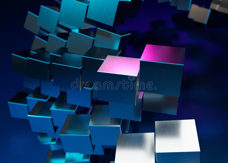 3d Rendering of a Stack of Cubes with Different Materials, Abstract ...