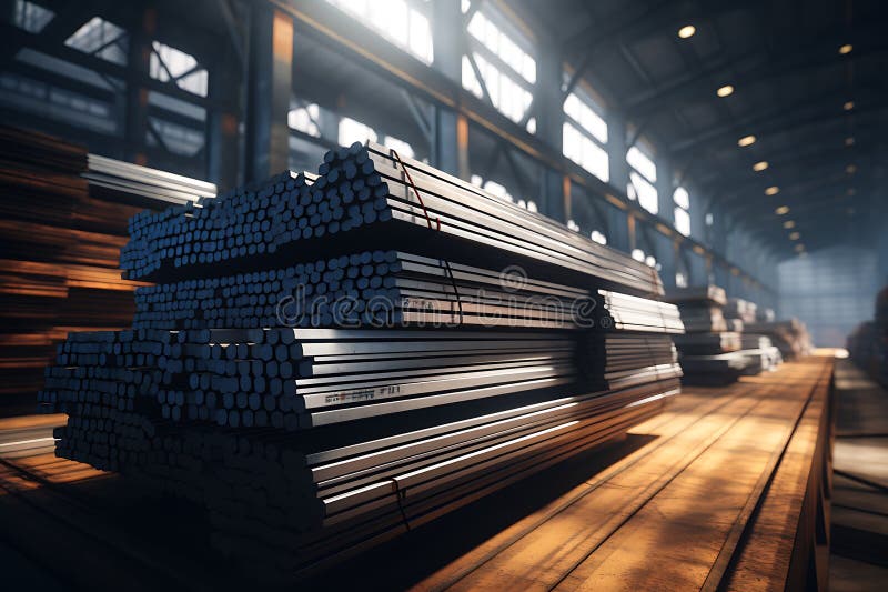 3D Rendering of a Stack of Metal Sheets on a Table in a Factory Stock ...