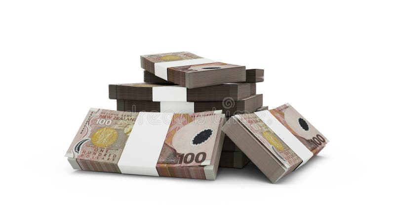 3d Rendering of Stack of 100 New Zealand Dollar Notes. Bundles of New ...
