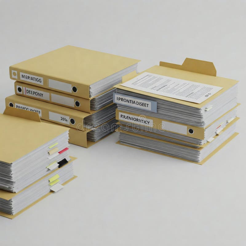 3d Rendering of Stack of Office Folders with Paper Tags on Top Stock ...
