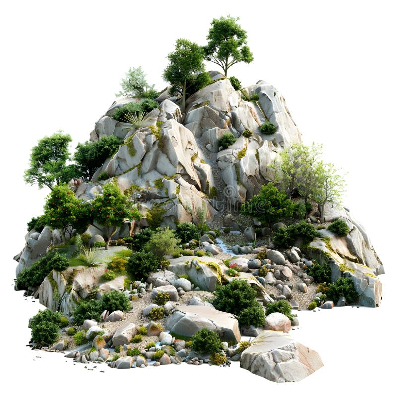 3D Rendering of a Stack on Rocks with Tree on Transparent Background ...