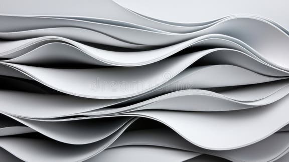 A 3D Rendering of a Stack of White, Curved Sheets of Paper. Stock ...