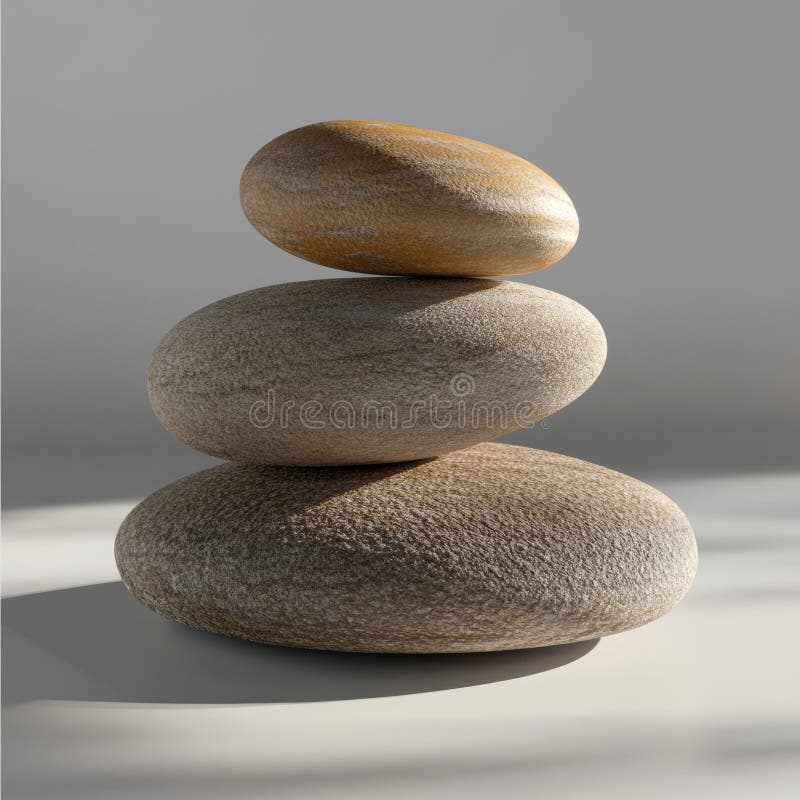 3d Rendering of Stacked Pebbles on Grey Background with Shadow Stock ...