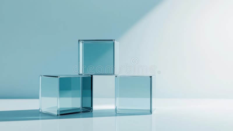 3D Rendering of Stacked Transparent Glass Cubes on a Light Pic Stock ...