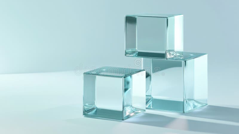 3D Rendering of Stacked Transparent Glass Cubes on a Light Pic Stock ...