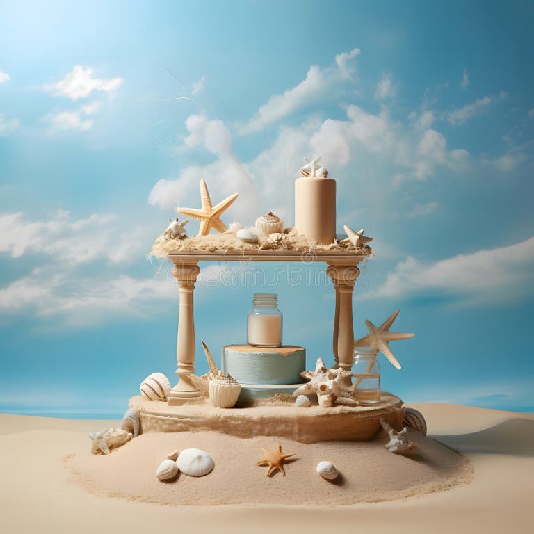 3d Rendering of a Stage Decoration with the Beach Theme. Stock ...