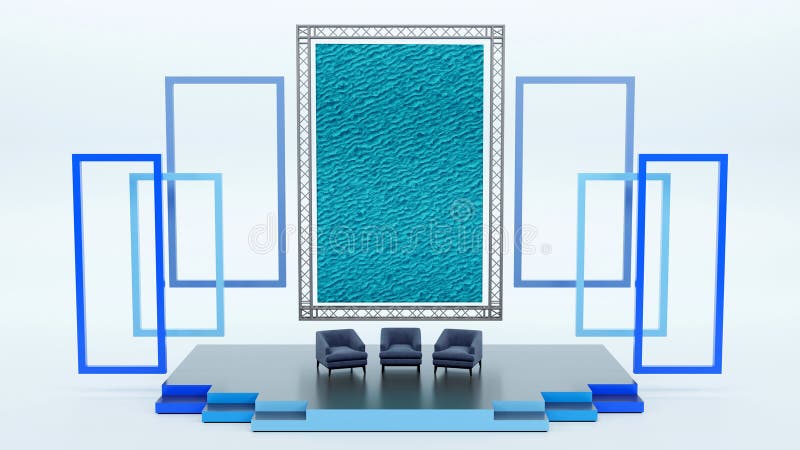 3d Rendering of Stage Design with Blank Frames, Modern Armchair ...