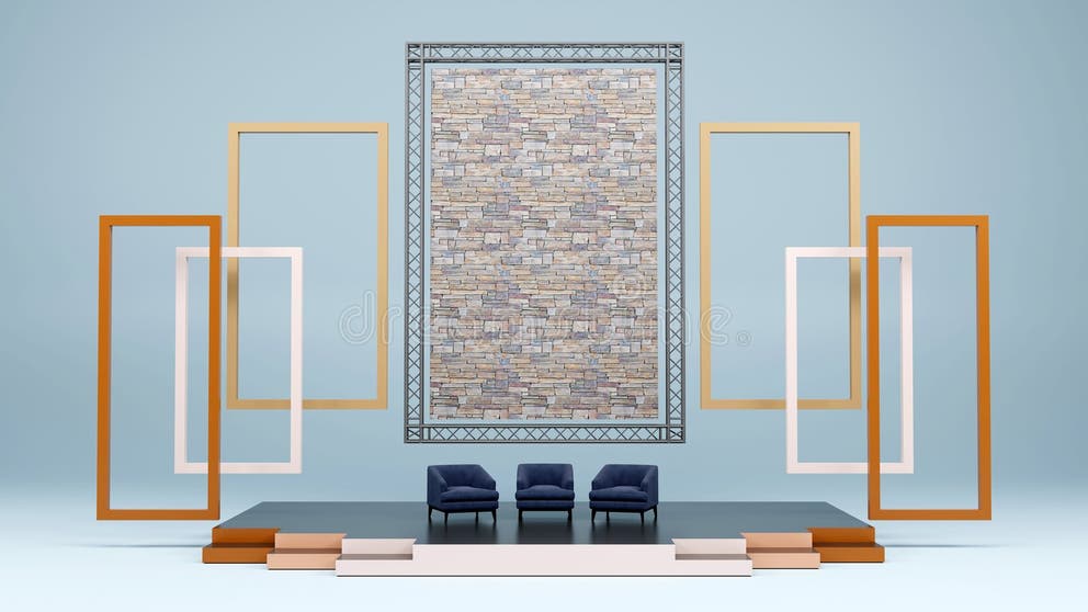 3d Rendering of Stage Design with Blank Frames and Modern Armchair for ...
